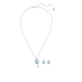 Bộ Trang Sức Swarovski Iconic Swan Set, Swan, Blue, Rhodium Plated